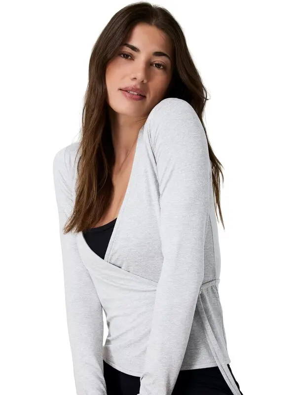 Vuori Long Sleeve Halo Wrap Top - Pale Grey Heather