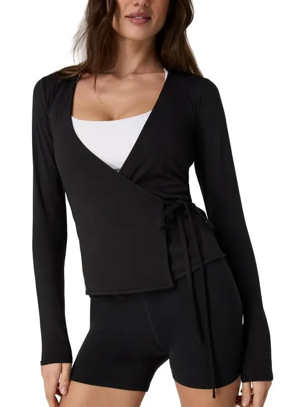 Vuori Long Sleeve Halo Wrap Top - Solid Black