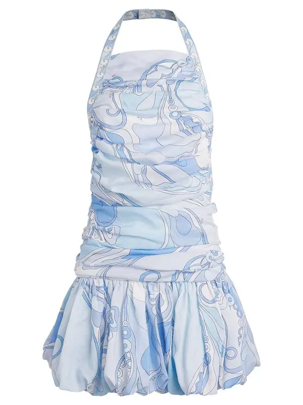 Emilio Pucci Ramie Orchidee Balloon Mini Dress - Blue