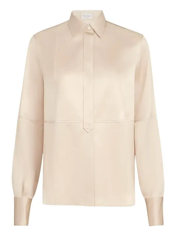 Brunello Cucinelli Stretch-silk Satin Shirt - Beige