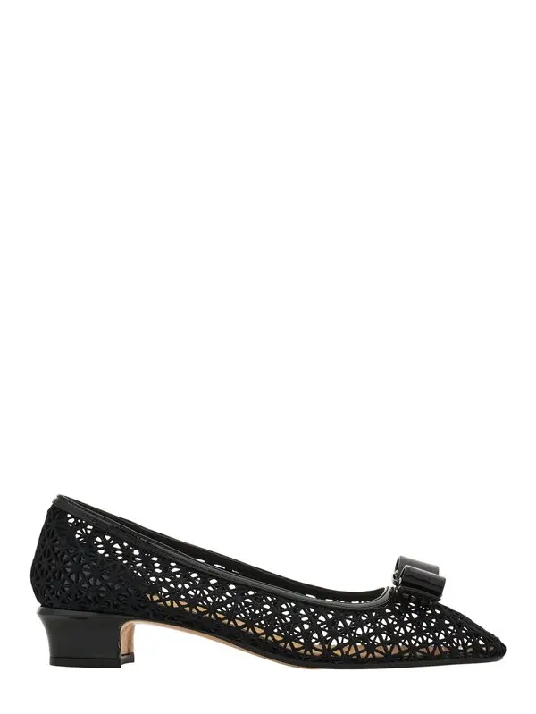 FERRAGAMO Macramé Vara Bow Pumps - Black