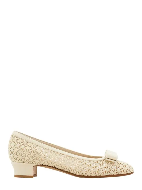 FERRAGAMO Macramé Vara Bow Pumps - White