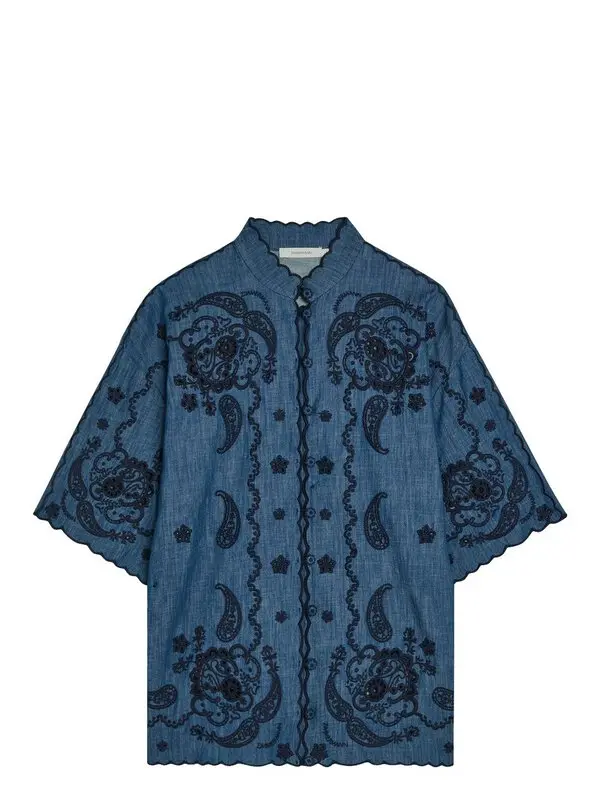Zimmermann Aster Embroidered Denim Shirt - Blue