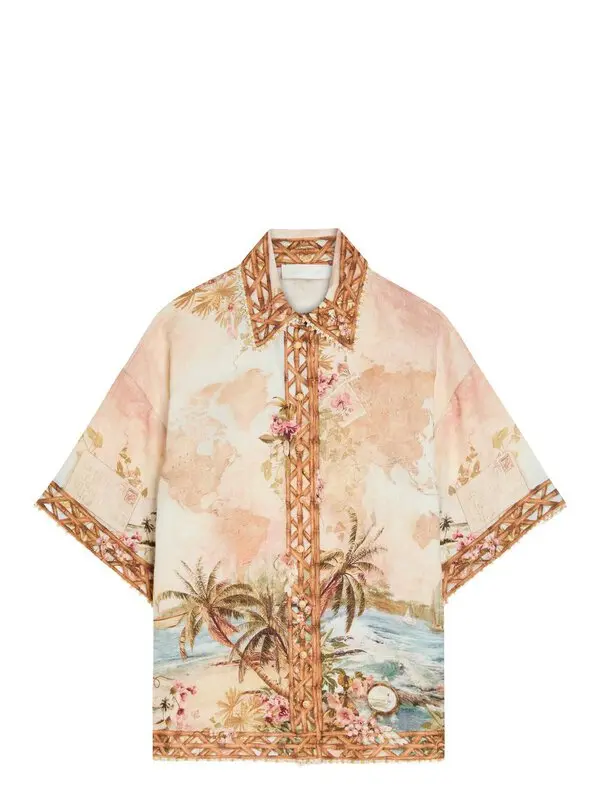Zimmermann Mohan Printed Linen Shirt With Crochet Trim - Multicoloured
