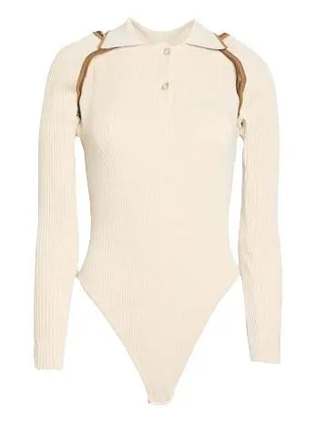 Jacquemus Ribbed Knit Bodysuit With Buttoned Neckline - Beige