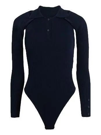 Jacquemus Ribbed Knit Bodysuit With Detachable Sleeves - Navy