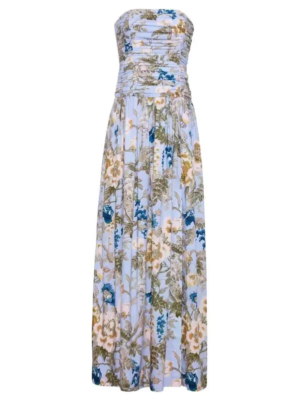 Cara Cara Floral Print Ruched Maxi Gown - Blue
