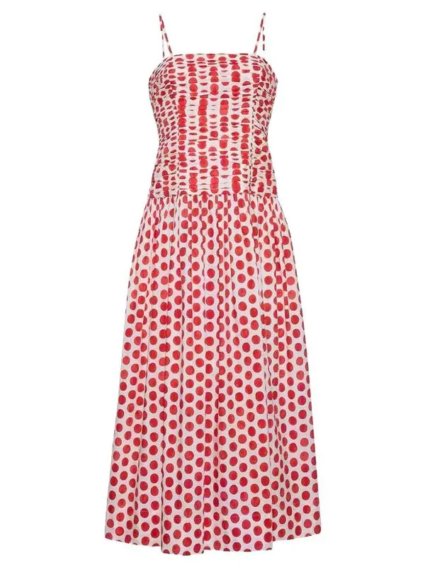 Cara Cara Rahi Ruched Polka-dot Midi Dress - Red