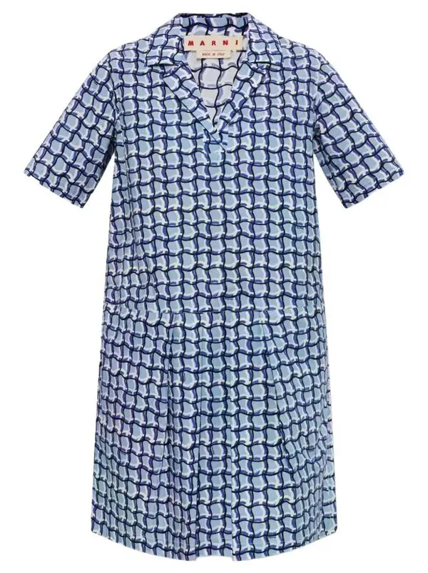 Marni Geometric Print V-neck Mini Dress - Blue