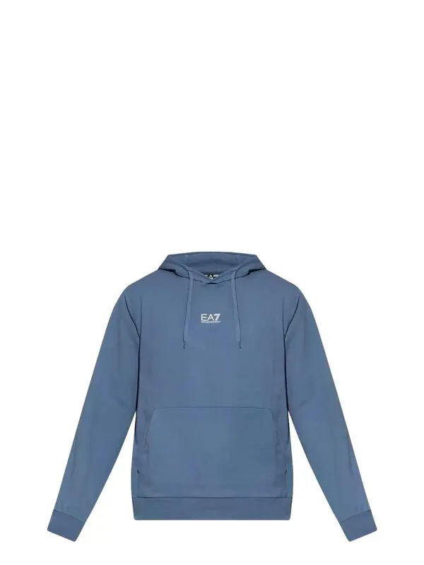 EA7 Logo Print Drawstring Hoodie - Blue