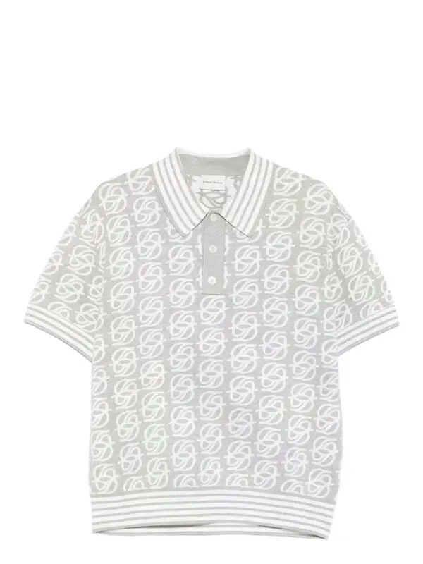 Drole De Monsieur Monogram-knit Striped-trim Polo Shirt - Grey