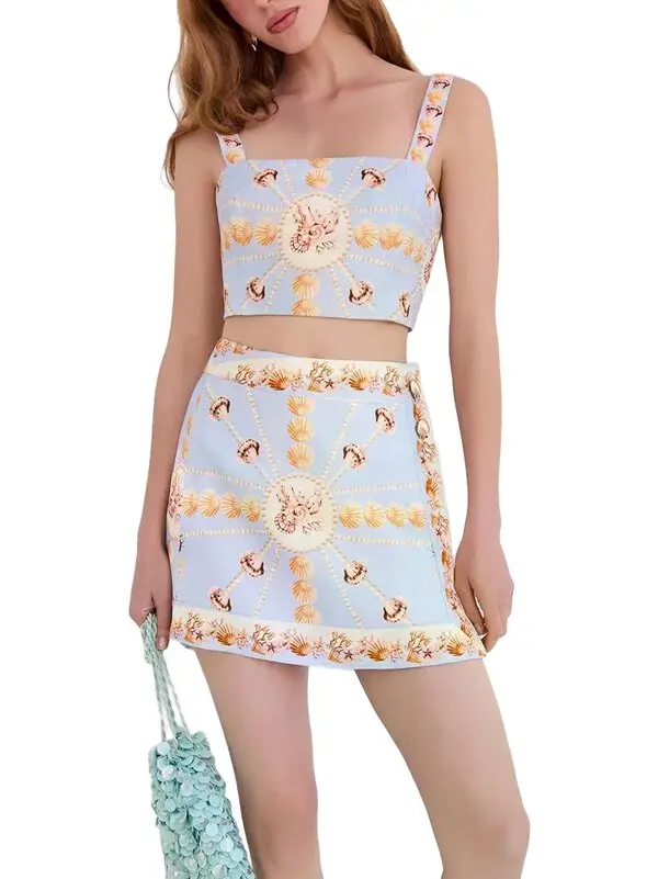 Cara Cara Helena Seashell Print Top - Blue