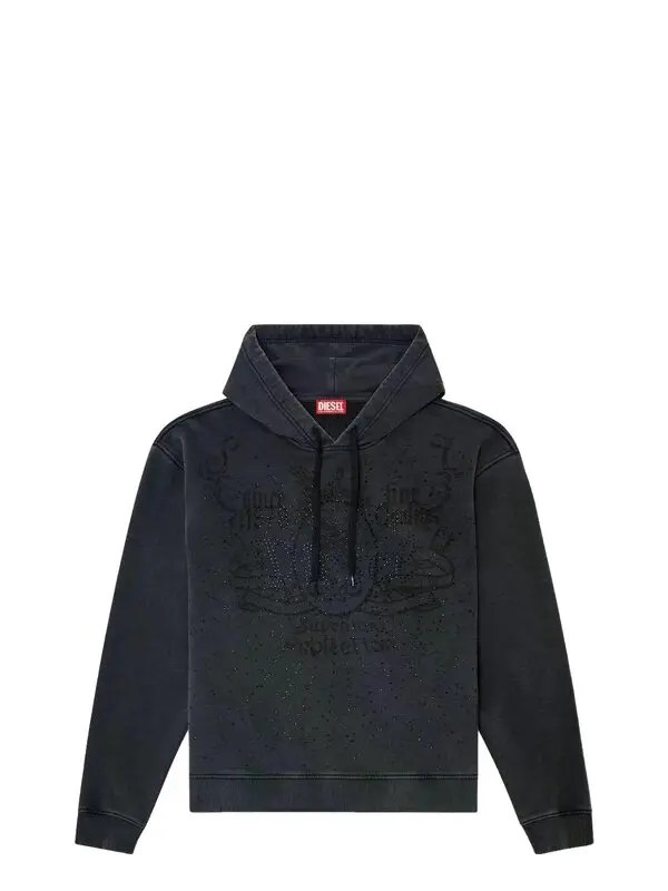 DIESEL® S-norm Rhinestone Embellished Acid-wash Hoodie - Grey