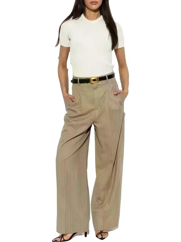AMI Paris Ribbed Knit T-shirt - Neutrals