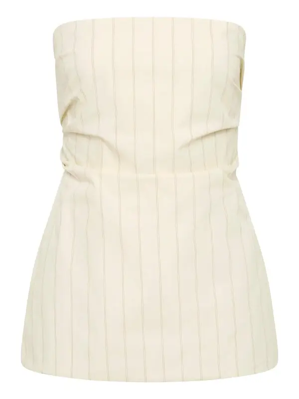 ST. AGNI Strapless Cotton-blend Top With Gathering Detail - Stripe