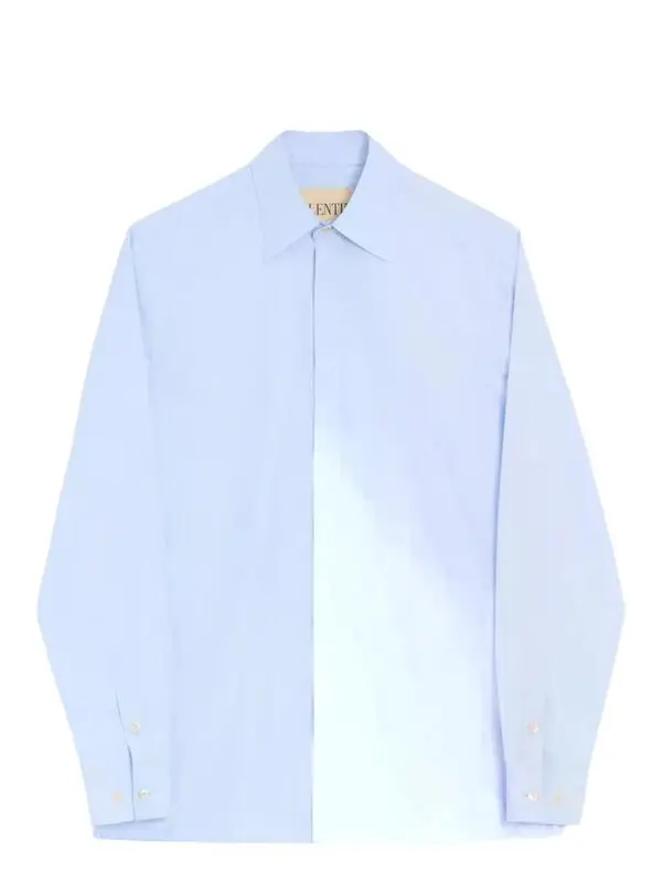 Valentino Garavani Fil A Fil Cotton Shirt With Vlogo Embroidery - Blue