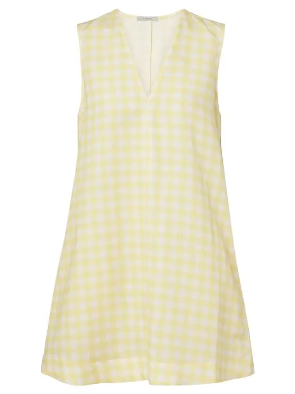 Asceno Gingham Linen And Cotton Mini Dress - Yellow