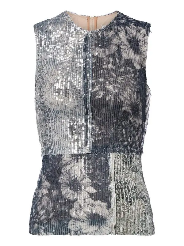 MAISON MARGIELA Sequined Patchwork Top - Silver