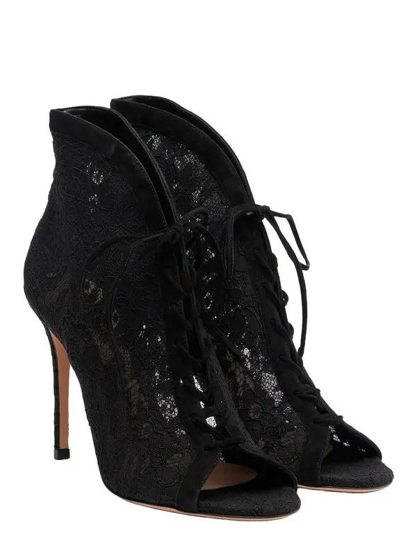 GIANVITO ROSSI Lace-up Suede And Lace Ankle Boots - Black