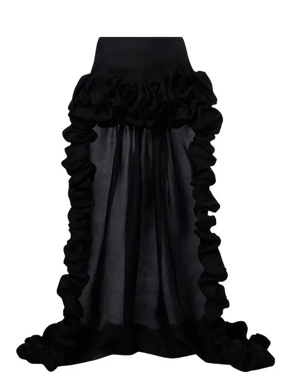 Saint Laurent Asymmetric Ruffled Silk Gazar Miniskirt - Black