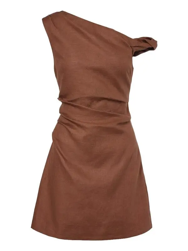 SIR. Asymmetric Linen Minidress - Brown
