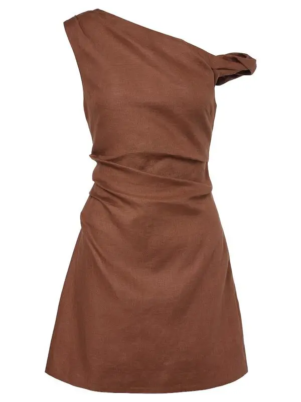 SIR. Asymmetric Linen Minidress - Brown