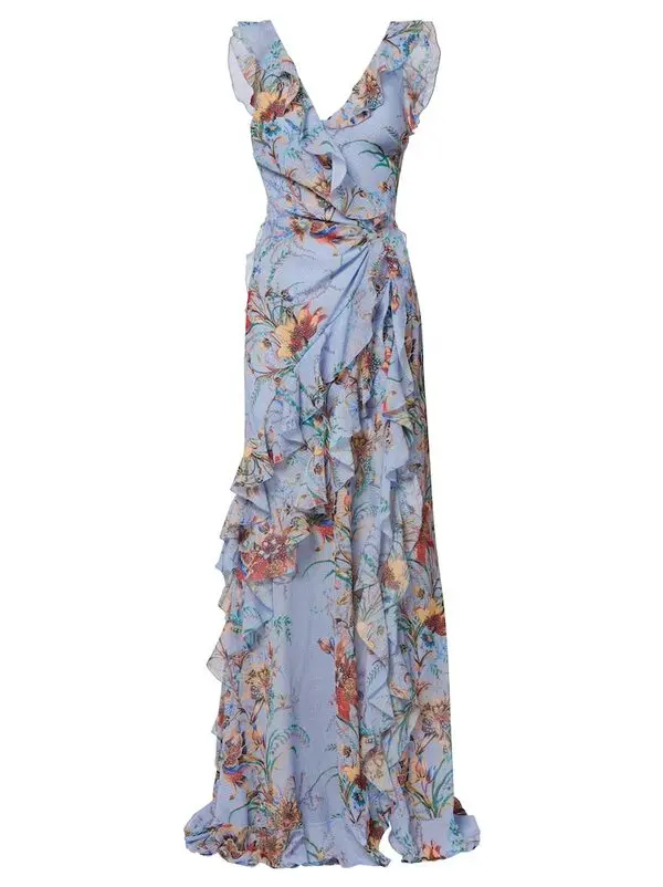 Etro Printed Ruffled Maxi Dress - Blue