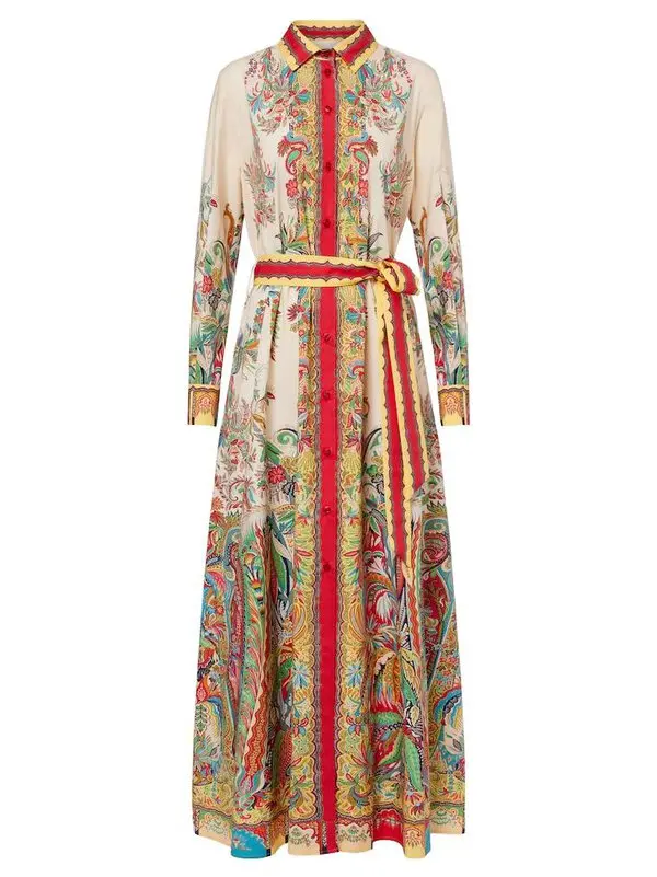 Etro Paisley Belted Cotton Shirt Dress - White