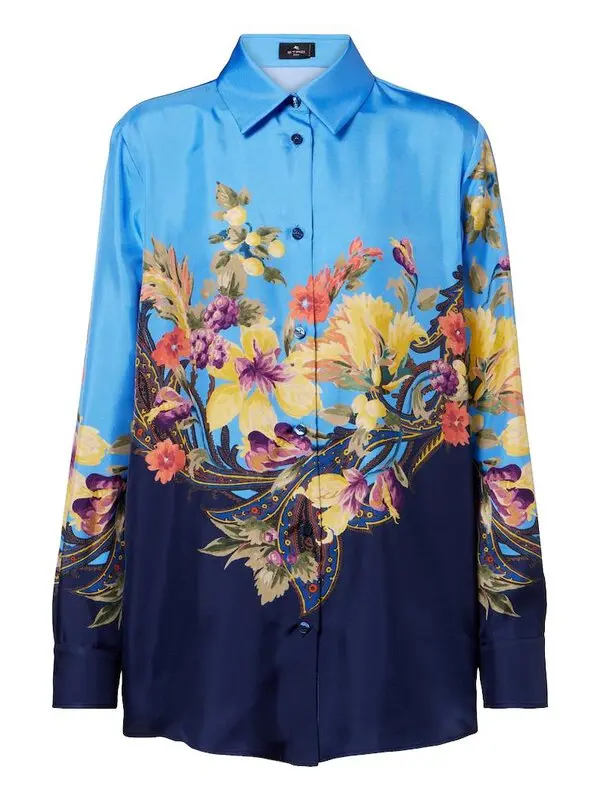 Etro Stmpa F.do Azzurro" Floral Silk Shirt - Blue