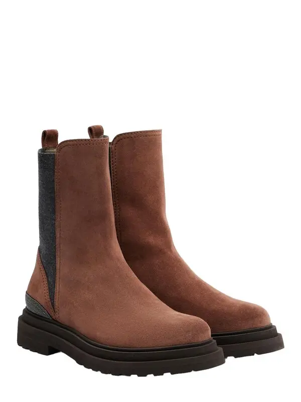 Brunello Cucinelli Monili Suede Chelsea Boots - Brown