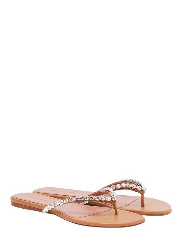 Amina Muaddi Gigi Embellished Leather Thong Sandals - Beige