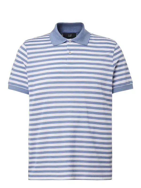 Dunhill Striped Silk And Cotton Polo Shirt - Blue