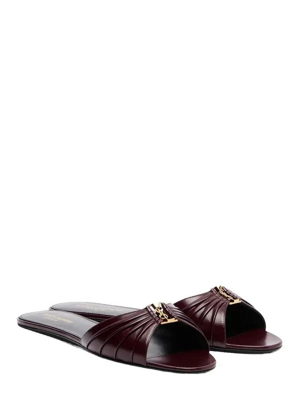 Saint Laurent Babylone Leather Slides - Burgundy