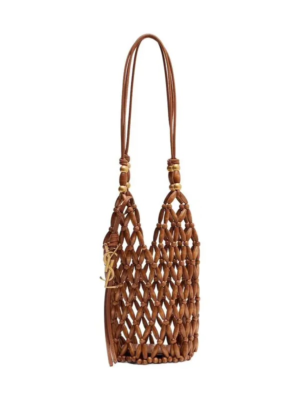 Saint Laurent Cassandre Mini Wood Bucket Bag - Brown