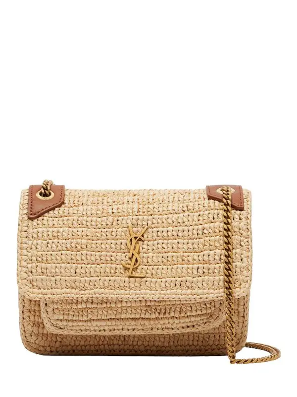 Saint Laurent Niki Mini Raffia Crossbody Bag - Beige