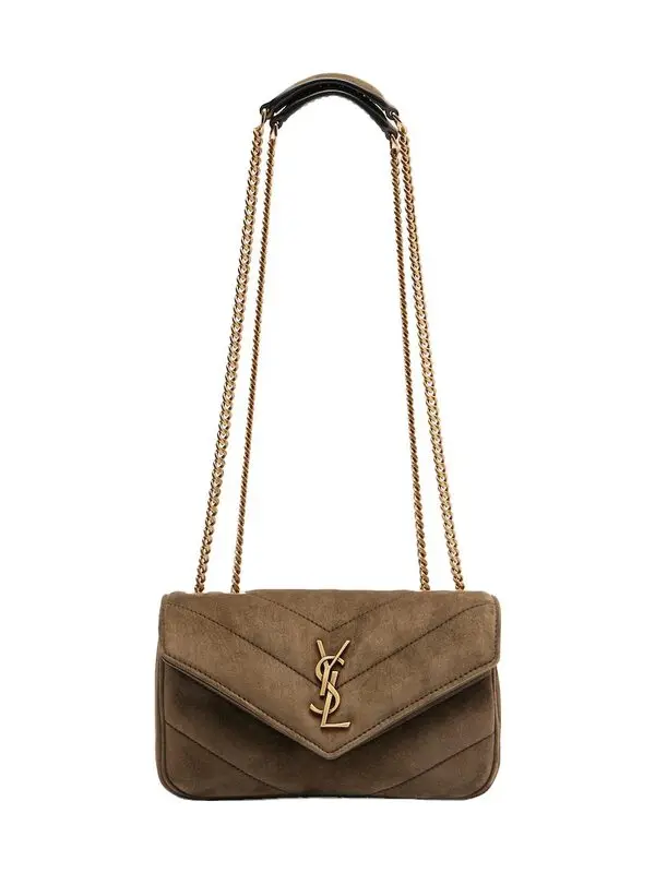 Saint Laurent Loulou Mini Suede Shoulder Bag - Grey