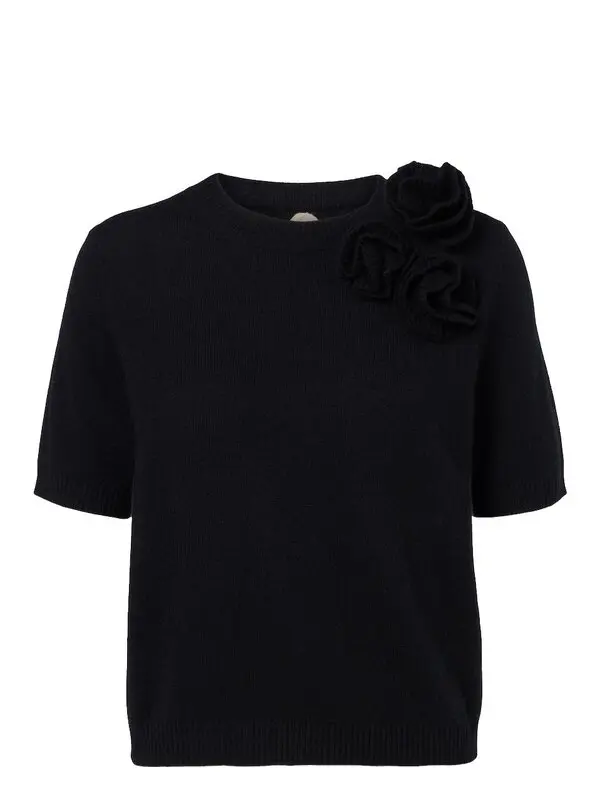 Jardin Des Orangers Wool And Cashmere Sweater With Floral Appliqu - Black