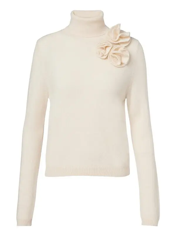 Jardin Des Orangers Floral-appliqué Wool And Cashmere Turtleneck Sweater - Beige