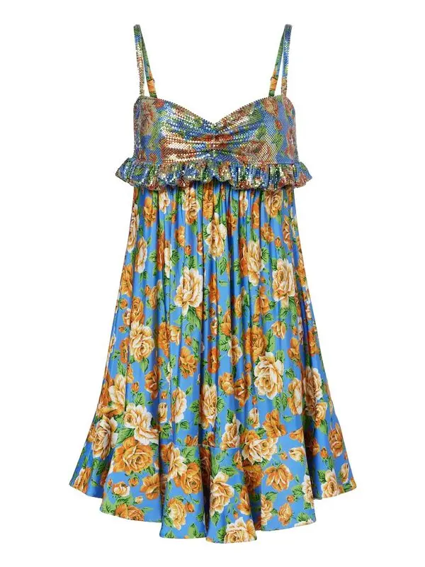 Rabanne Floral Chainmail Minidress - Blue