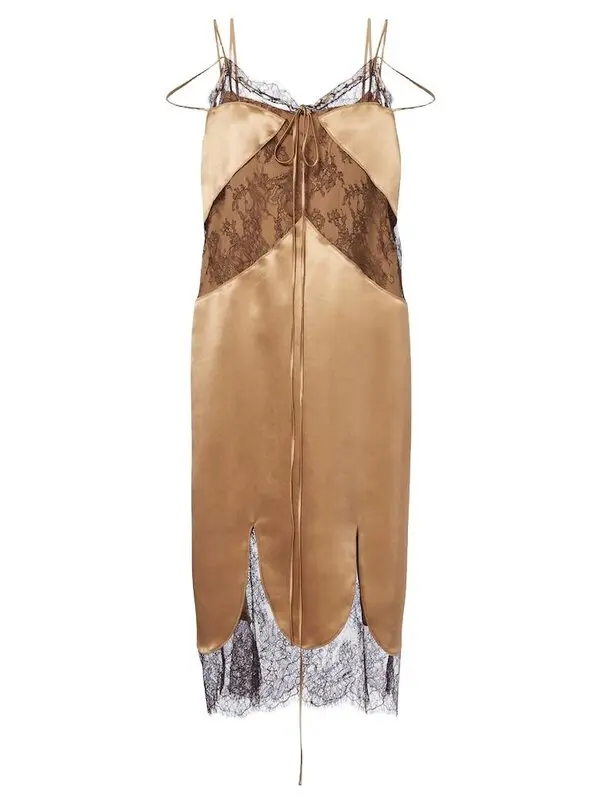FERRAGAMO Lace-trimmed Midi Dress - Brown
