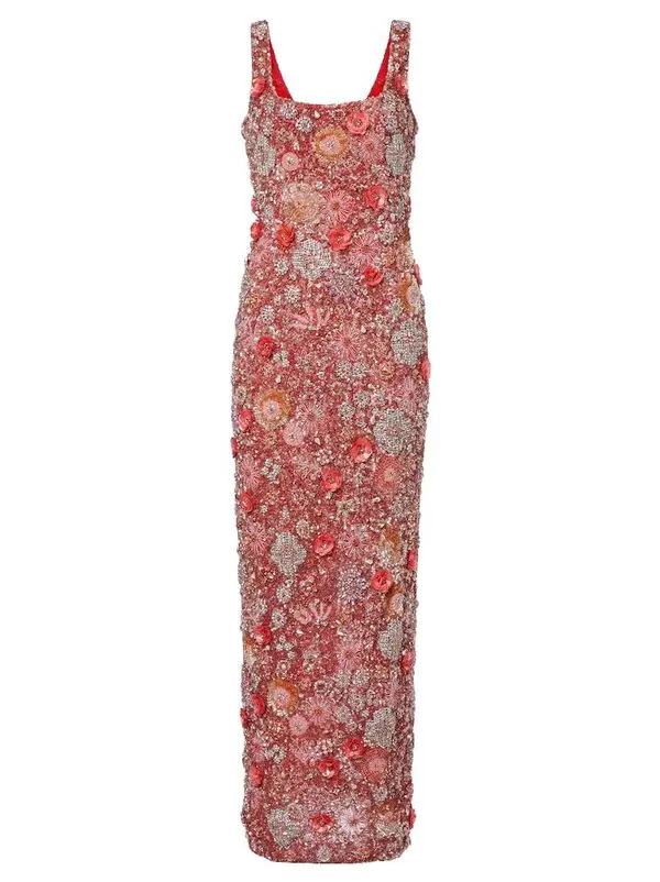 Rachel Gilbert Francesca Embellished Floral Gown - Red