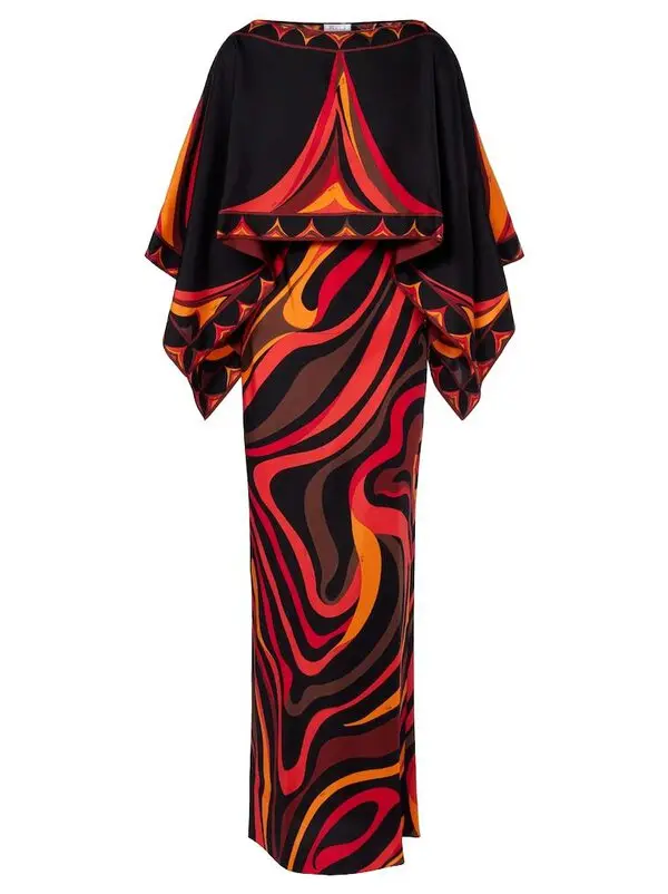 Emilio Pucci Marmo And Fari Caped Silk Twill Gown - Orange