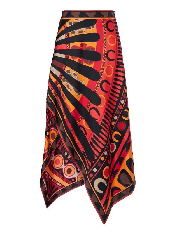Emilio Pucci Asymmetric Printed Silk Twill Midi Skirt - Orange