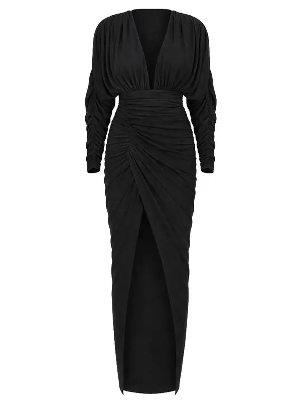 Alexandre Vauthier Ruched Metallic Midi Dress - Black