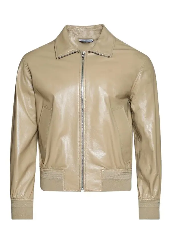 Bottega Veneta Leather Bomber Jacket - Tan