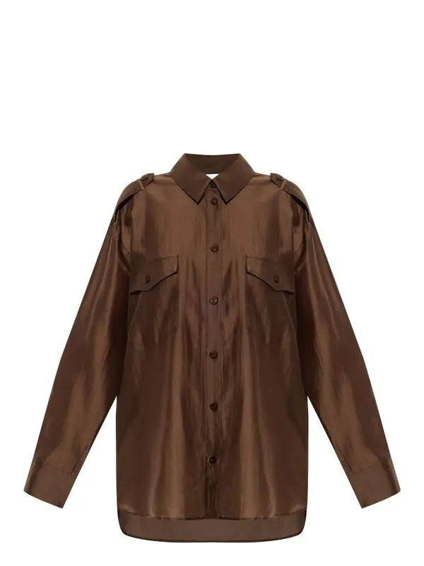 GESTUZ Satin Utility Shirt - Brown
