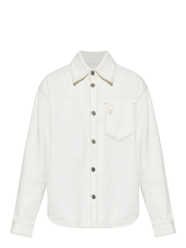 Ami Oversized Denim Shirt With Contrast Stitching - White