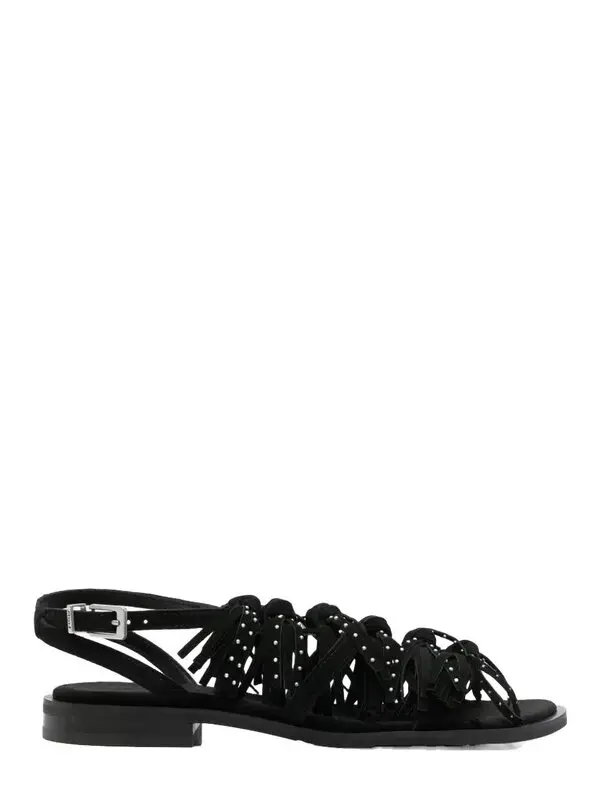Ash Panic Studded Fringed Slingback Sandals - Black
