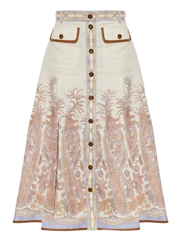Zimmermann Linen Midi Skirt With Paisley Print - Multicolour