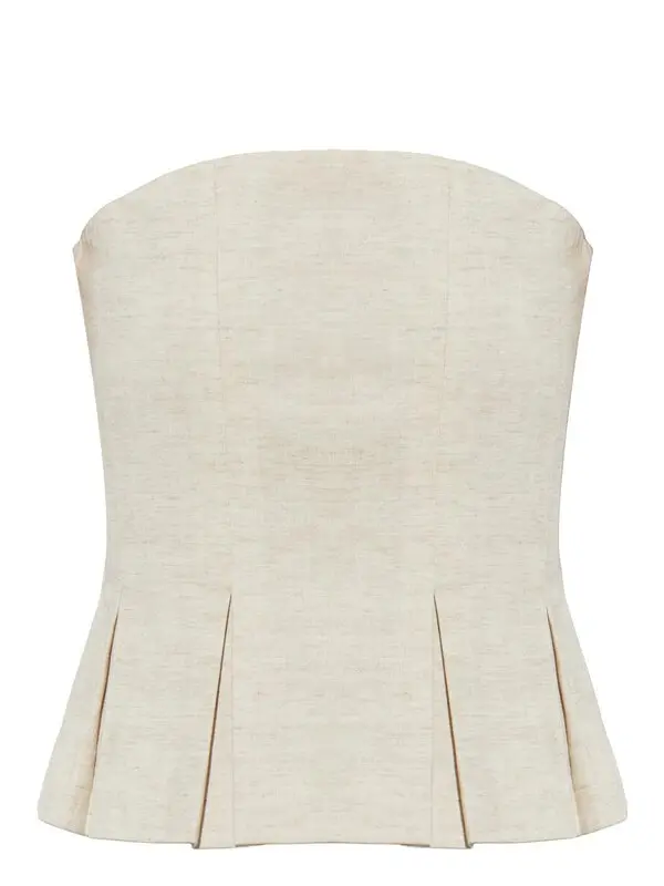 GESTUZ Strapless Pleated Linen Blend Top - Cream